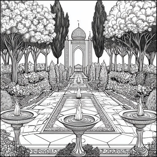 Islamic garden with fountains and intricate designs – IMAGELLA
