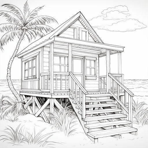 Summer beach hut coloring page, seapunk style, rebellious crafts – IMAGELLA