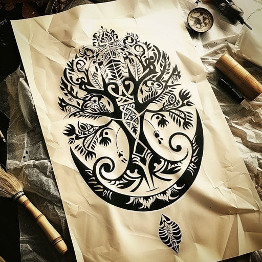 Polynesian tree of life, traditional patterns on white paper – IMAGELLA