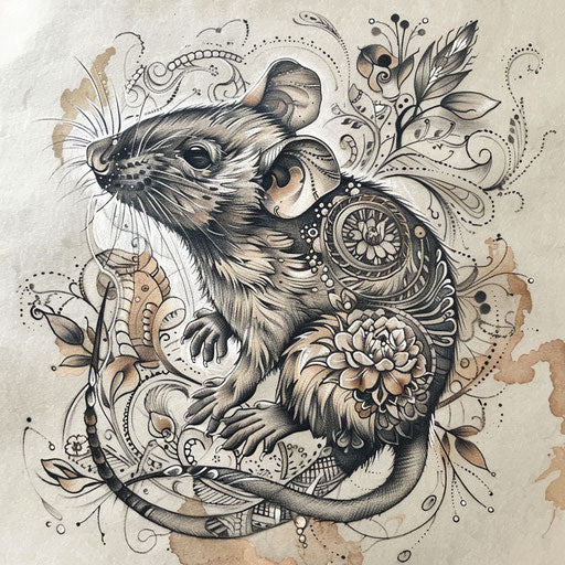 Serene tattoo sketch of a rat in a Zen tangle style – IMAGELLA