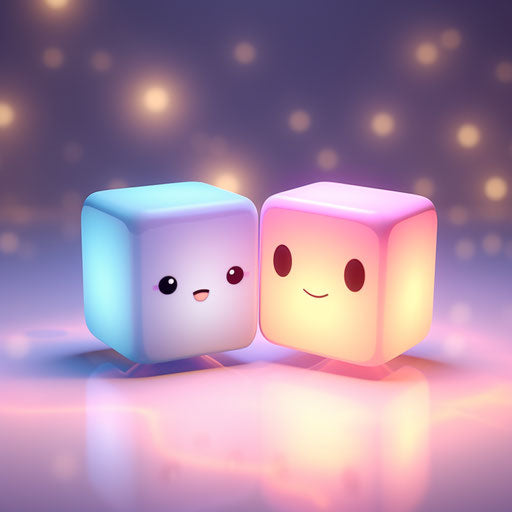 Two cute emoji cubes holding hearts, lively colors – IMAGELLA