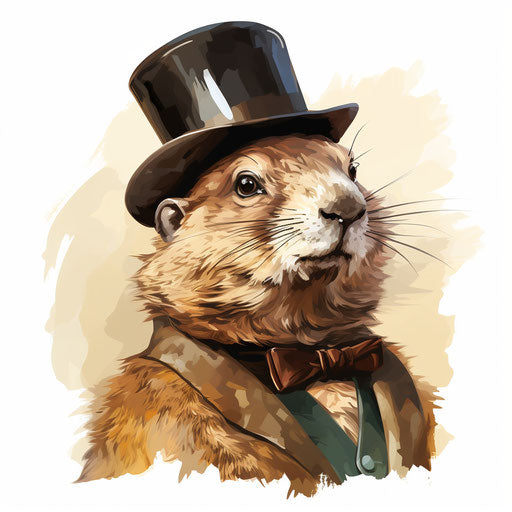 Groundhog day illustration in the style of an oil painting, on white ...