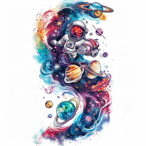Cartoonish galaxy tattoo design, playful and colorful with animated ...