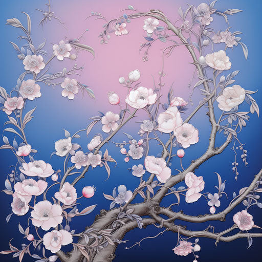 Pink branches with white flowers, traditional Japanese art – IMAGELLA