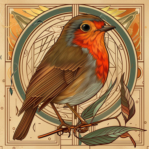 Stylish tattoo sketch of a robin with Art Deco elements – IMAGELLA