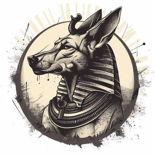 Anubis in vintage print style with fine details and shading, on white ...
