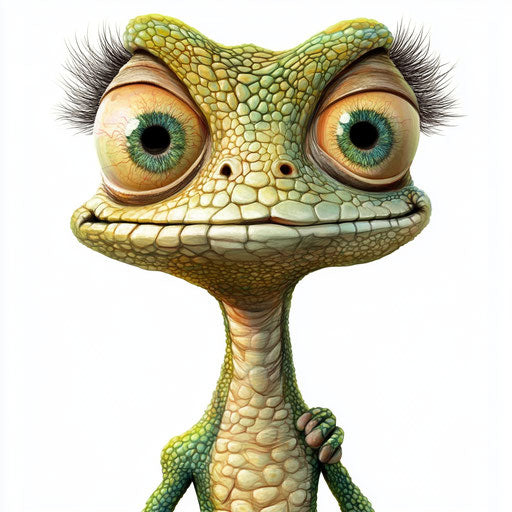 Humorous caricature of a lizard with exaggerated eyelashes – IMAGELLA