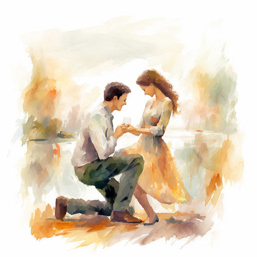 Engagement illustration in the style of Impressionistic Art, on white ...
