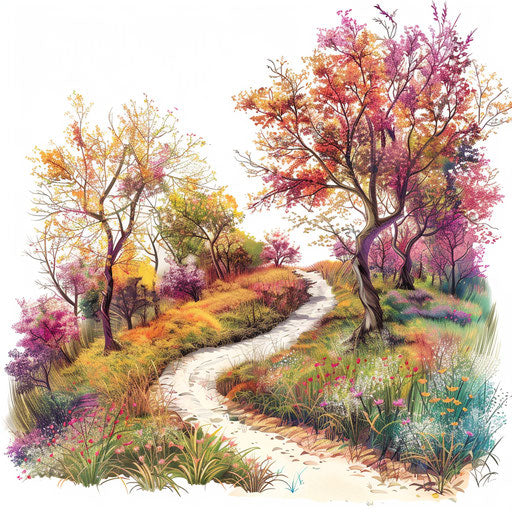 Realistic path on white background, vibrant colors and intricate ...