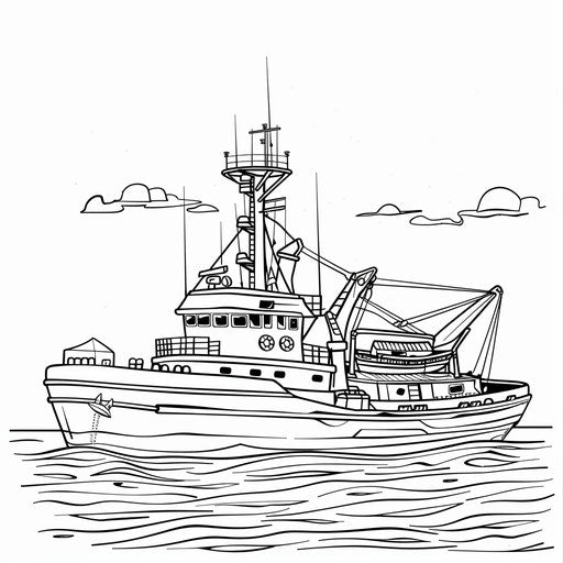 Bold outline of a tugboat pulling a large ship – IMAGELLA