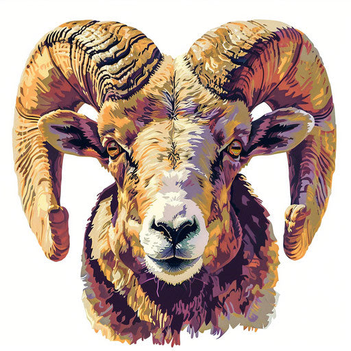 Ram illustration in photorealistic style with flat white background ...