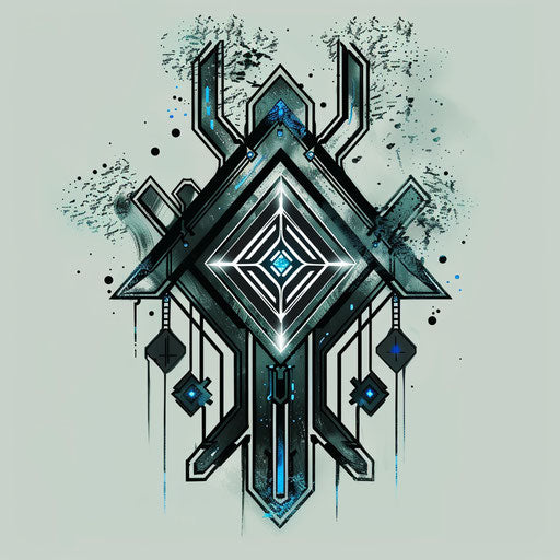 Rune integrated into futuristic silver and blue circuit board design ...