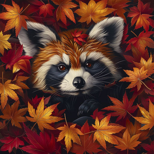 Tanuki among vibrant autumn leaves, colorful and lively – IMAGELLA