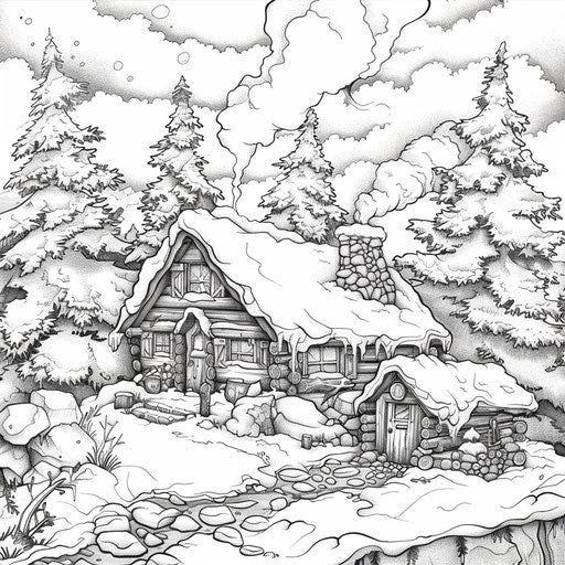 Cozy winter scene with snow-covered landscapes, Jan Brett style – IMAGELLA