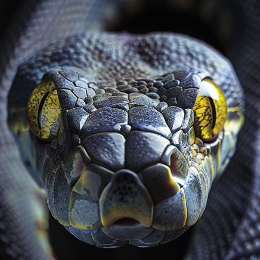 Python snake with striking yellow eyes, in the style of Tim Flach ...
