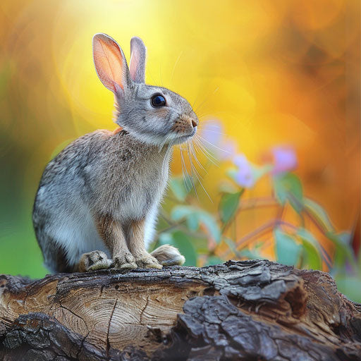 A rabbit on a log, exploring with bright, curious eyes – IMAGELLA