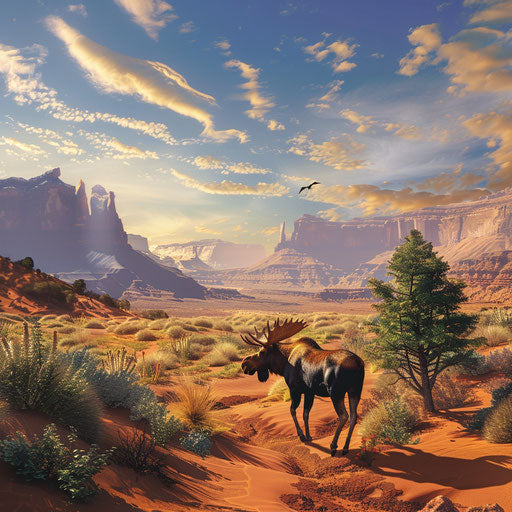 A moose trekking through a desert oasis, a rare sight. – IMAGELLA