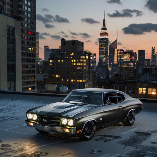 1977 Chevelle with matte grey wrap and aggressive body kit on city ...