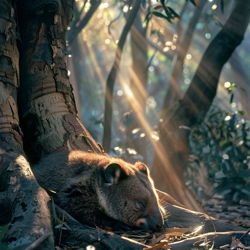 Wombat resting under giant tree with sunlight rays – IMAGELLA