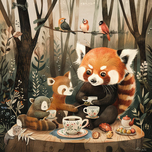 Tea party in the forest with a red panda – IMAGELLA