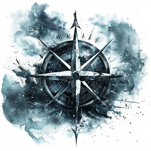 Gothic compass rose surrounded by storms and stars on white – IMAGELLA