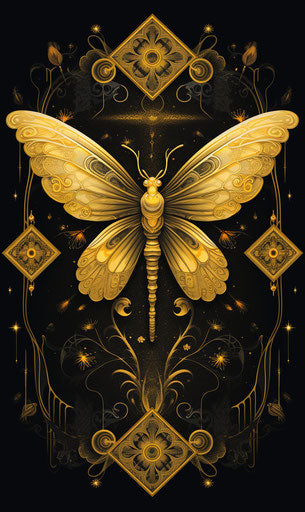 Golden spirit and symbols: moth design, dotwork style, Renaissance ...