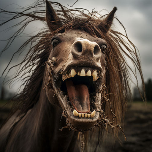 weian & x's funny horse pics, in the style of teethcore, dark amber ...