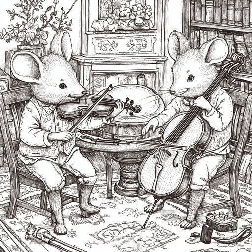 Mice and friends playing musical instruments, Stephen Wiltshire style ...