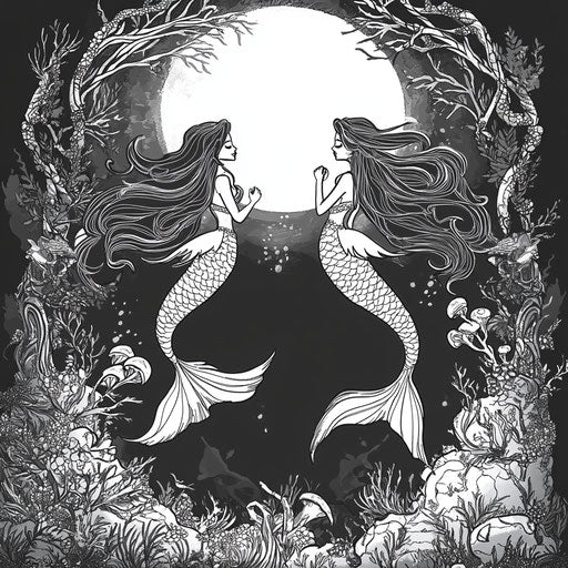 Gothic underwater scene with dark mermaids in the style of Jen Bartel ...