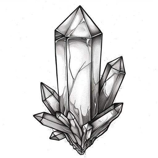 Minimalist black and white flat tattoo sketch with obsidian crystal ...
