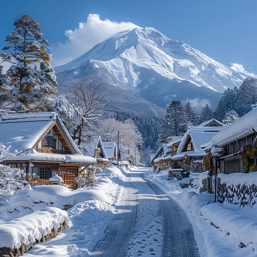 Cottagecore futurism in Japanese traditional small village, Mt. Fuji ...