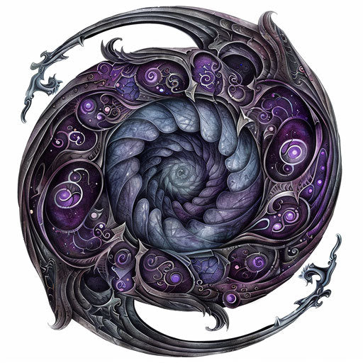 Flat mystical tattoo sketch of a spiral with mystic runes, eerie ...