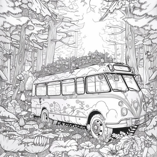 A bus in an enchanted forest with magical elements – IMAGELLA