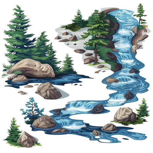 Realistic river illustration on white background, dynamic colors – IMAGELLA