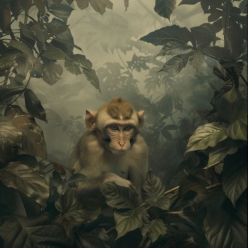 Rhesus monkey in a surreal misty jungle – IMAGELLA