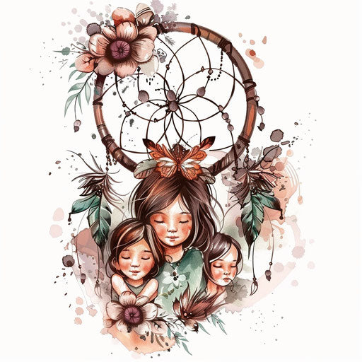Flat tattoo sketch of three children tattoo for moms with dreamcatcher ...