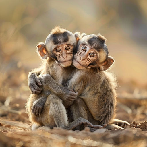Adorable monkey playing with siblings, in the style of Will Burrard ...