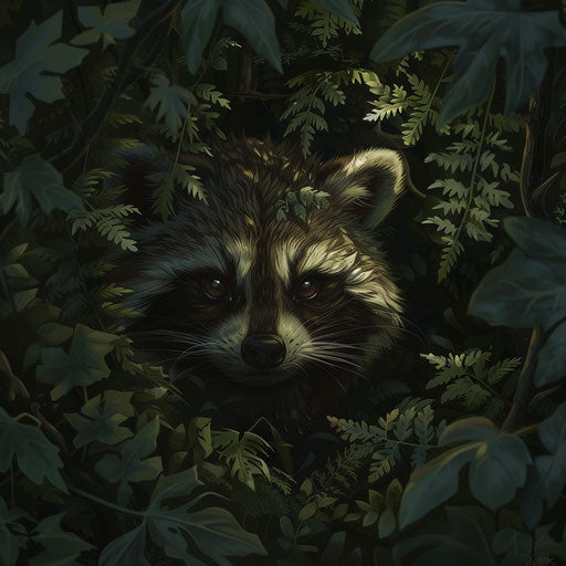 Tanuki emerging from dense foliage, detailed and lifelike, Aaron Blaise ...