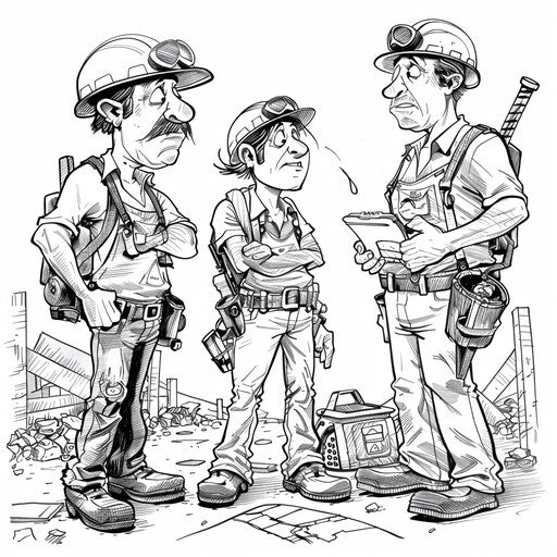Satirical cartoon of construction workers - Coloring book page – IMAGELLA