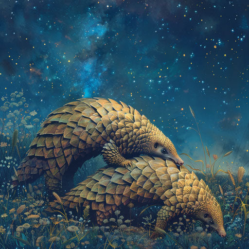 Pangolins foraging under stars in open meadow – IMAGELLA