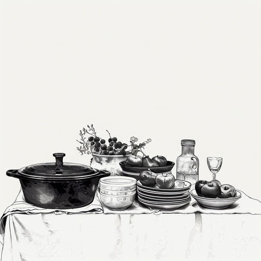 Photo realistic potluck clipart in black and white on white background ...