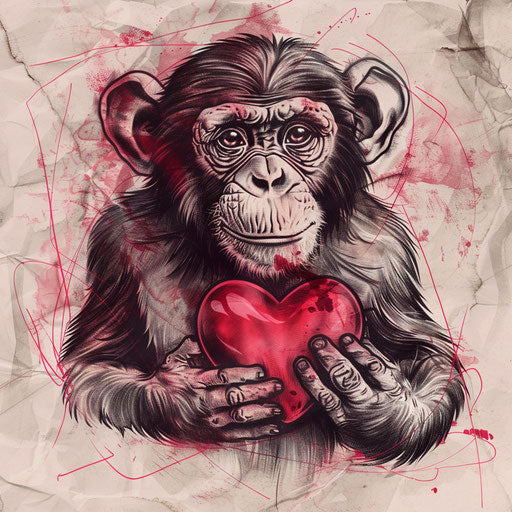 Romantic Monkey Tattoo Design with Heart in Red and Pink – IMAGELLA