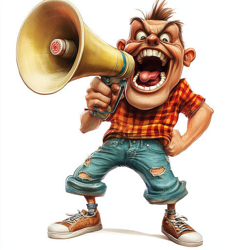 Humorous caricature of a megaphone with human characteristics – IMAGELLA