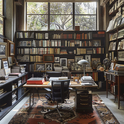 Art curator's office with catalogs and exhibition plans – IMAGELLA