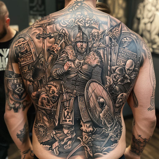 Viking back piece with warriors and runes, Glenn Fabry style – IMAGELLA