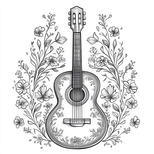 Guitar with floral accents in the style of Teagan White Coloring book ...