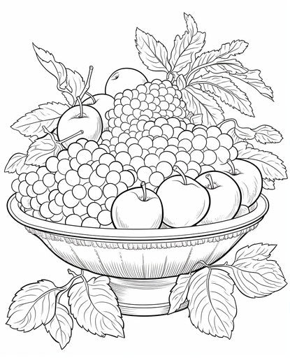 Realistic fruit bowl coloring page with simple colorful style – IMAGELLA
