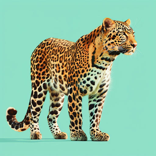 Realistic leopard clipart on flat serene aqua background – IMAGELLA