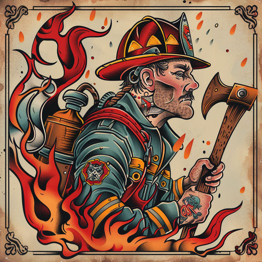 Firefighter with axe - traditional tattoo sketch – IMAGELLA