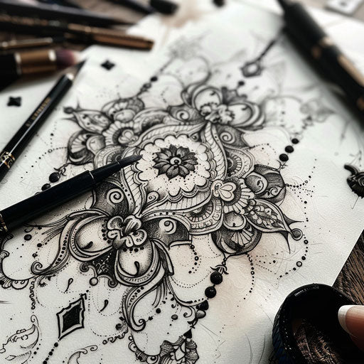 Gothic tattoo sketch of summer henna motifs with dark themes and ...